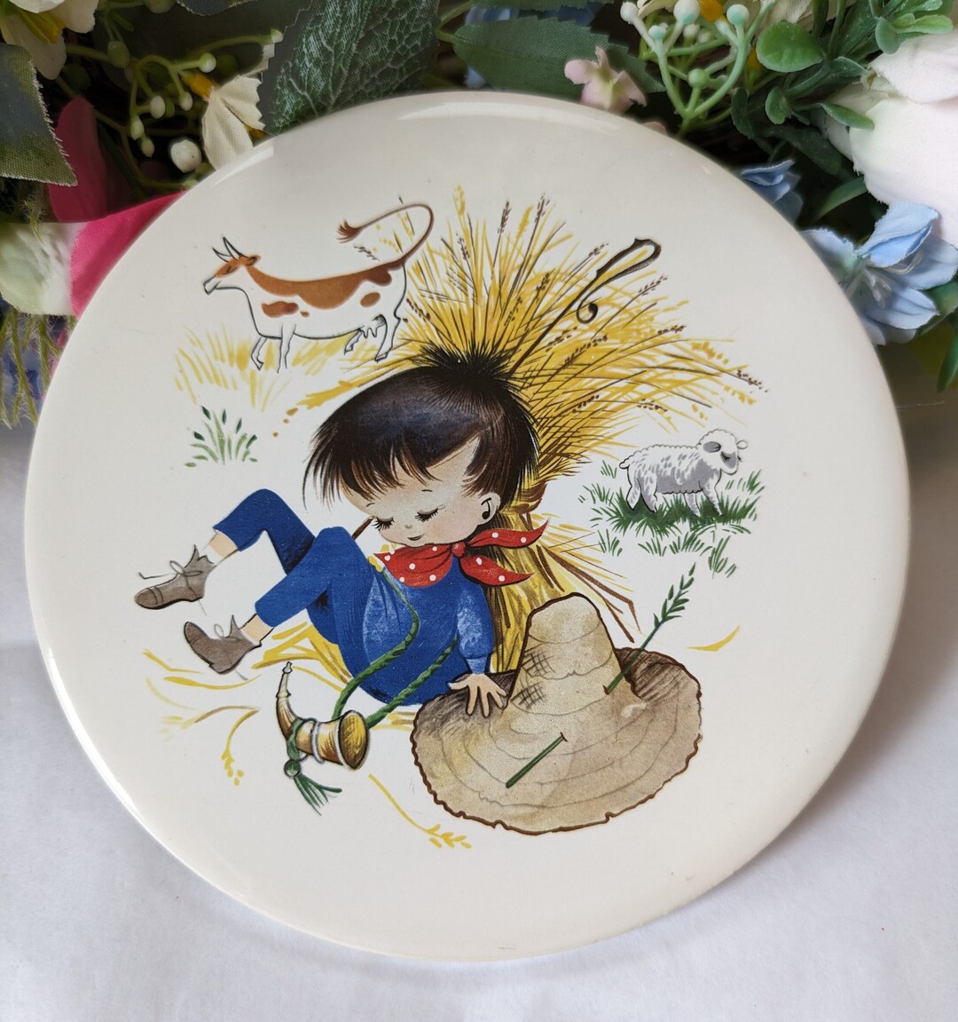 Vintage/retro Nursery Rhyme Circular Ceramic Tile 'little Boy Blue ...