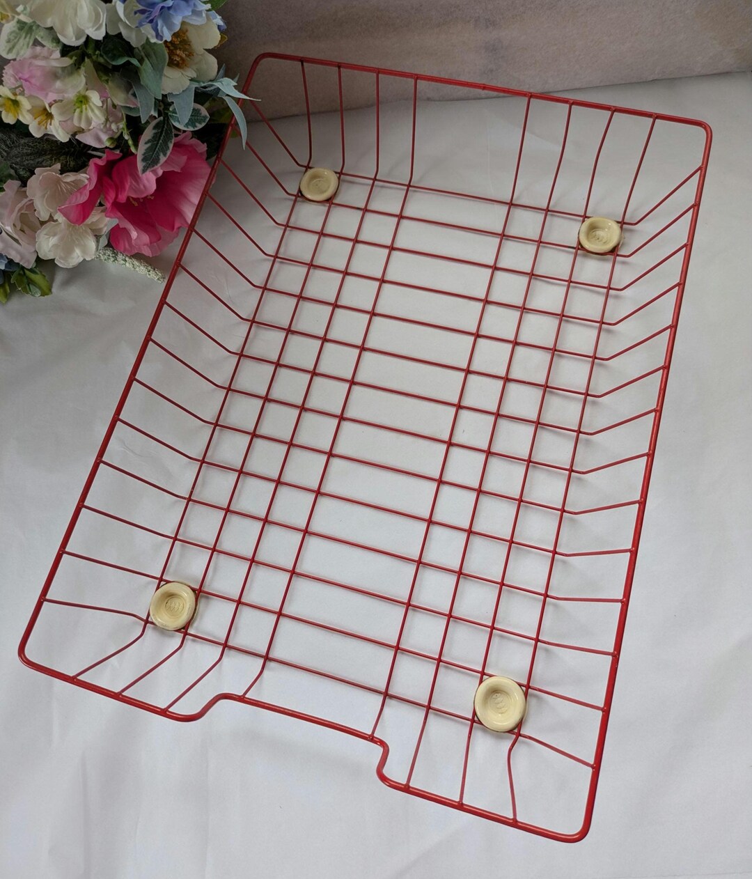 Vintage 1970s Red Beanstalk Design Wire Filing Basket - Etsy