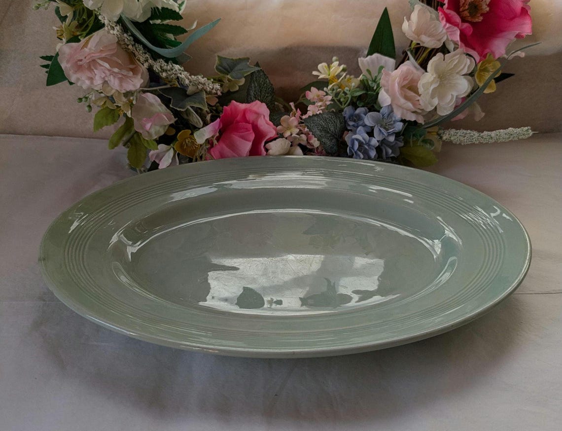 Vintage 1940s Woods Ware Green Beryl English Utility Ware Oval Serving ...