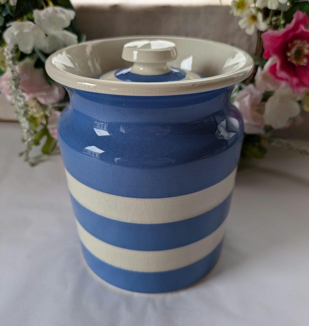 Vintage/retro TG Green Pottery, Cornishware Blue & White Stripe Plain Spice Jar - Etsy UK