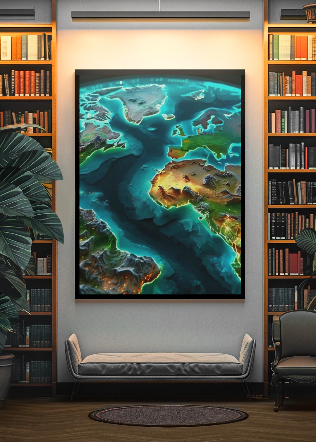 Glow-in-the-dark World Map Poster – Modern Art Deco Wall Art for Living ...