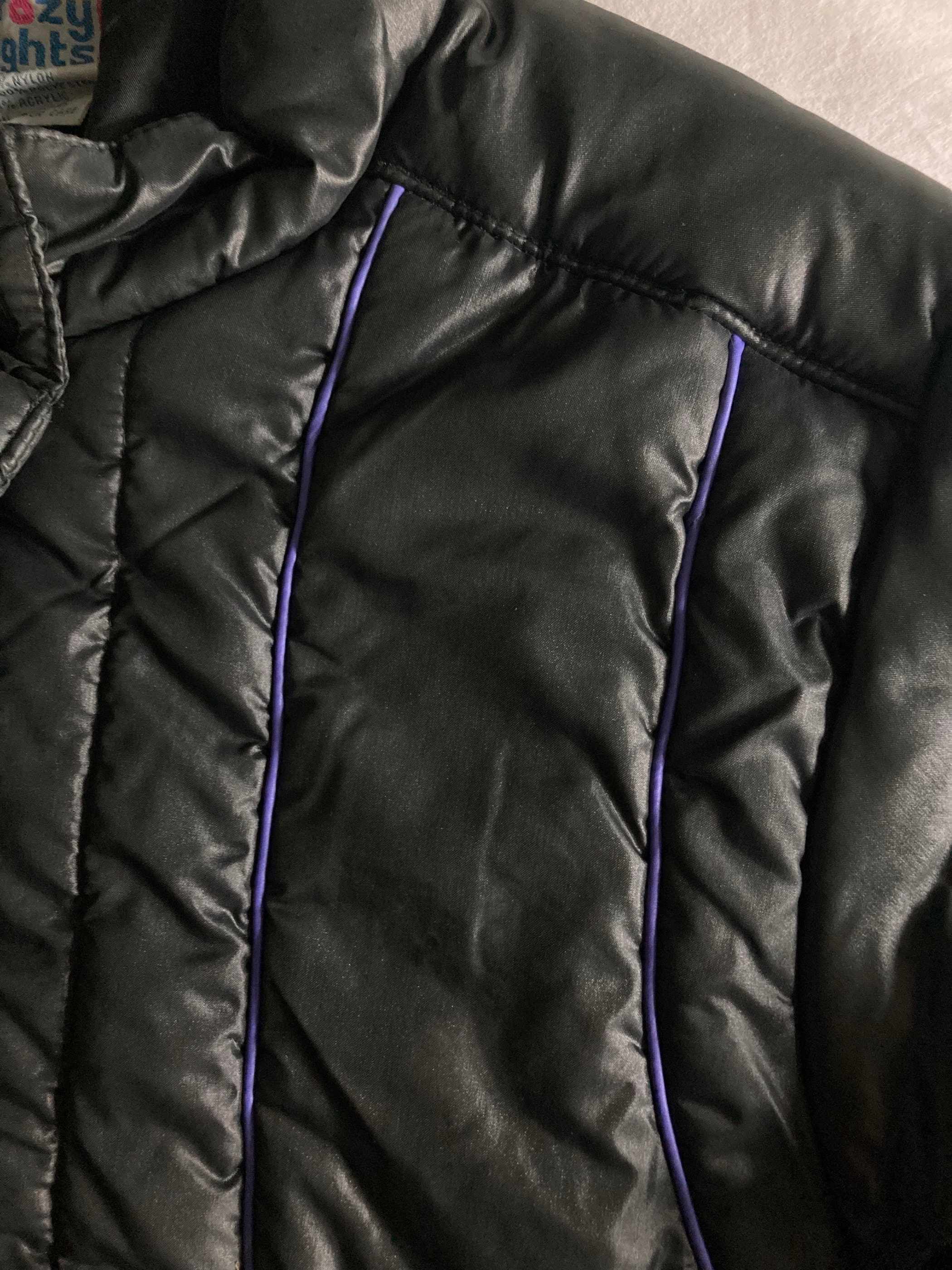1980s Black Puffer Jacket With Purple Piping - Etsy