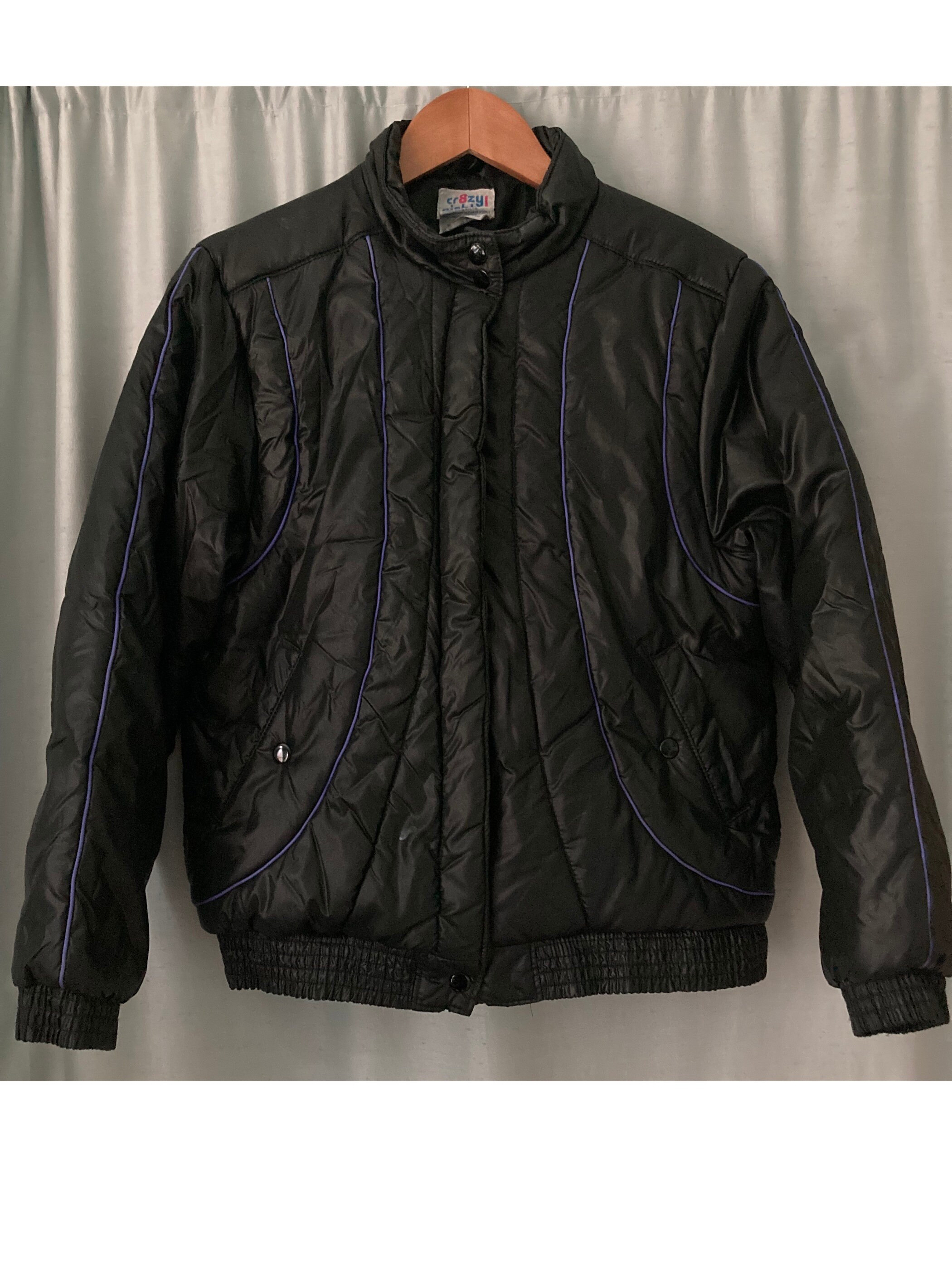 1980s Black Puffer Jacket With Purple Piping - Etsy