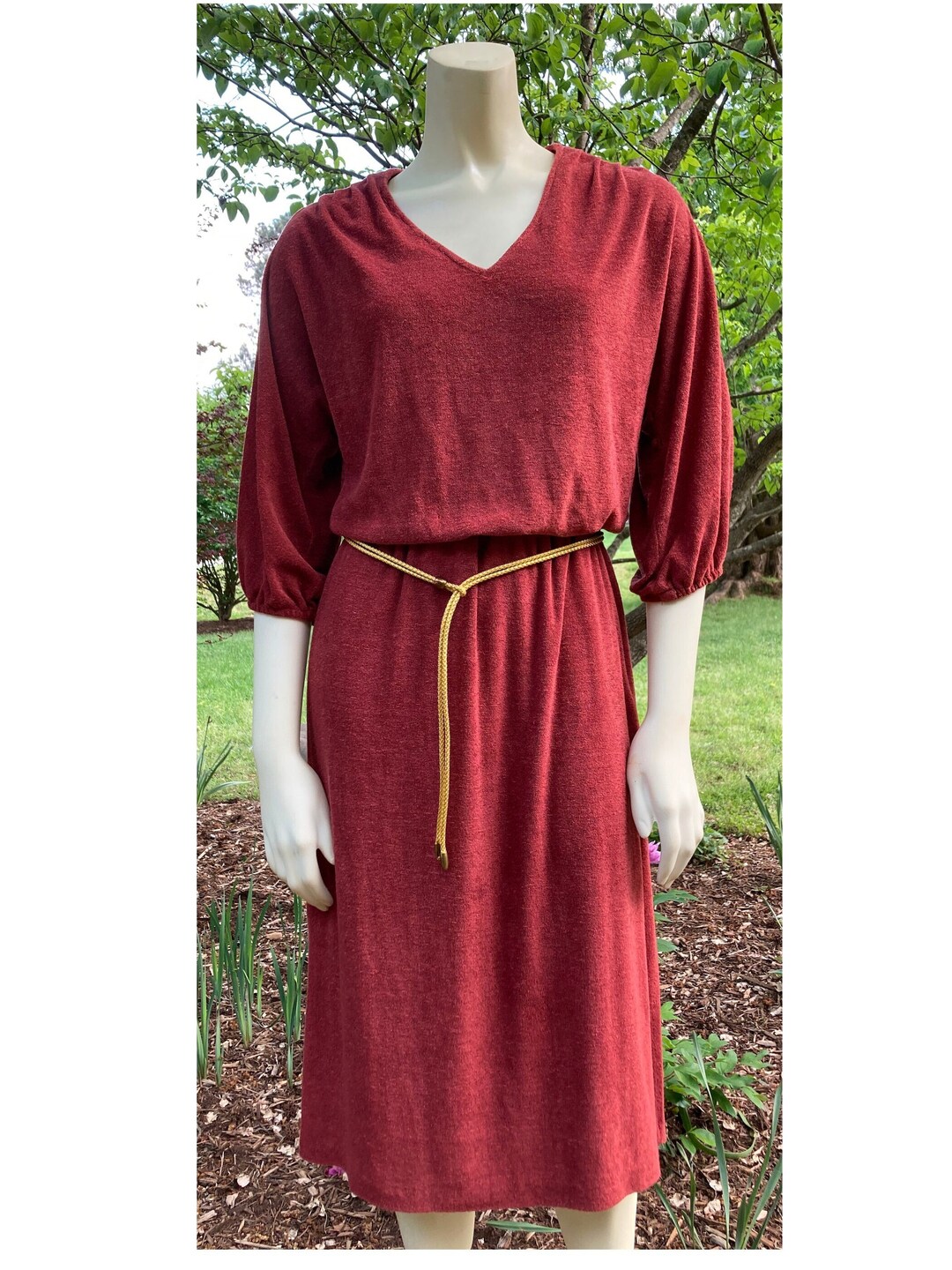 1970s- 1980s Rusty Red Terrycloth Dress With Gold Lariat Belt - Etsy
