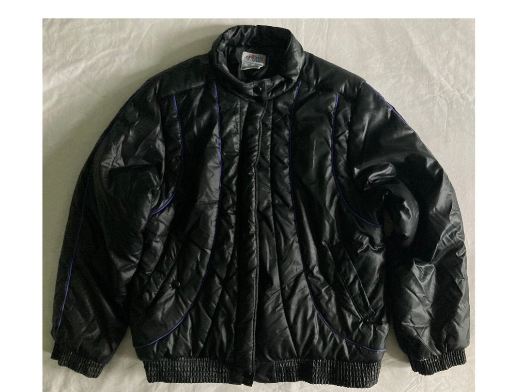 1980s Black Puffer Jacket With Purple Piping - Etsy