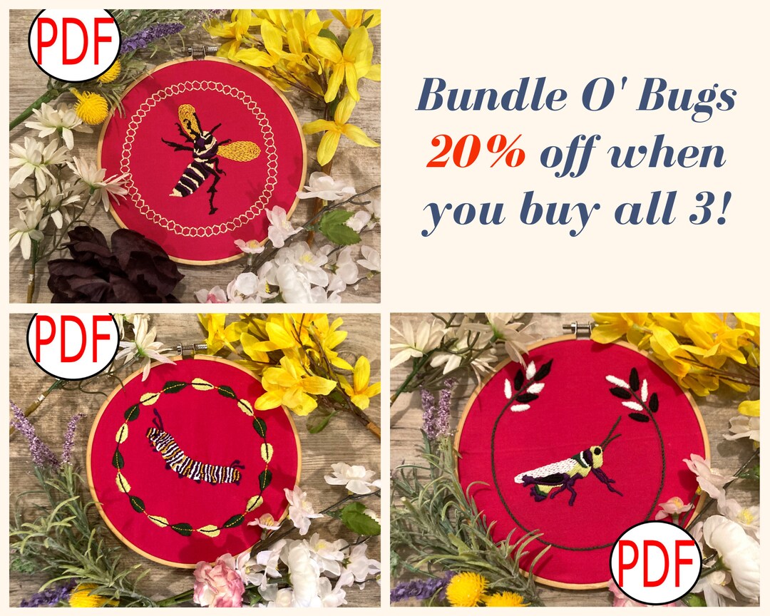 Bundle O' Bugs - Set of 3 Insect Embroidery Patterns - PDF Embroidery ...