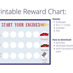 Race Cars Reward Chart | Printable Behavior Chart | Daily Chore Chart ...