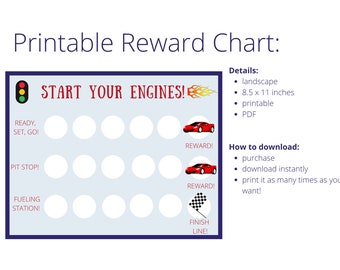 Printable Race Car Reward Chart Race Car Kids Behavior Chart Instant ...
