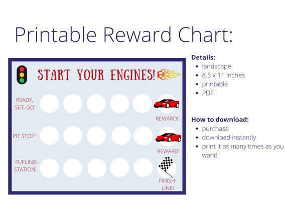 Race Cars Reward Chart Printable Behavior Chart Daily | Etsy