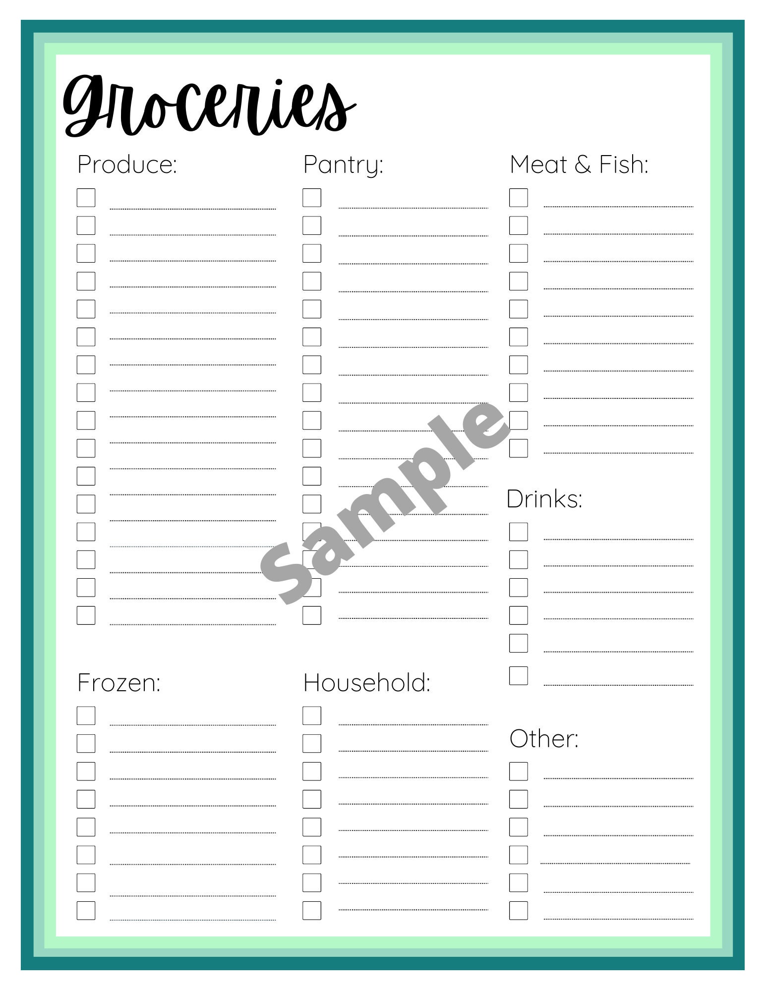 Printable Grocery List | Digital Download Groceries List | Shopping ...