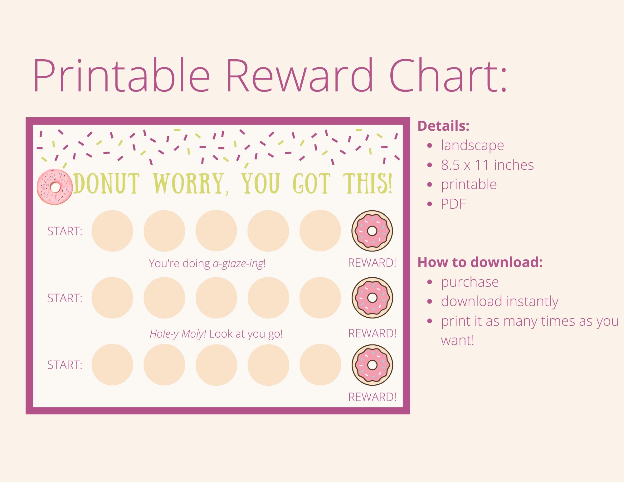 Donut Reward Chart | Printable Behavior Chart | Daily Chore Chart ...