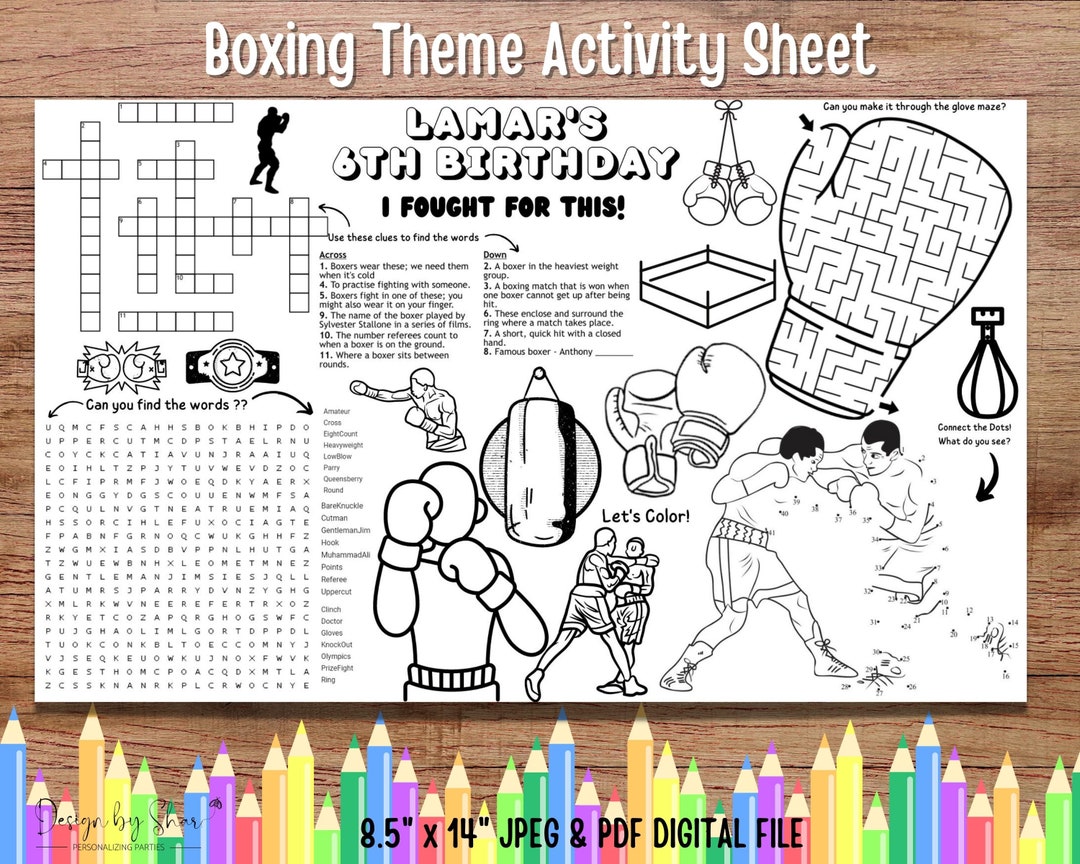 Boxing Party Printablecoloring Sheetprintable - Etsy