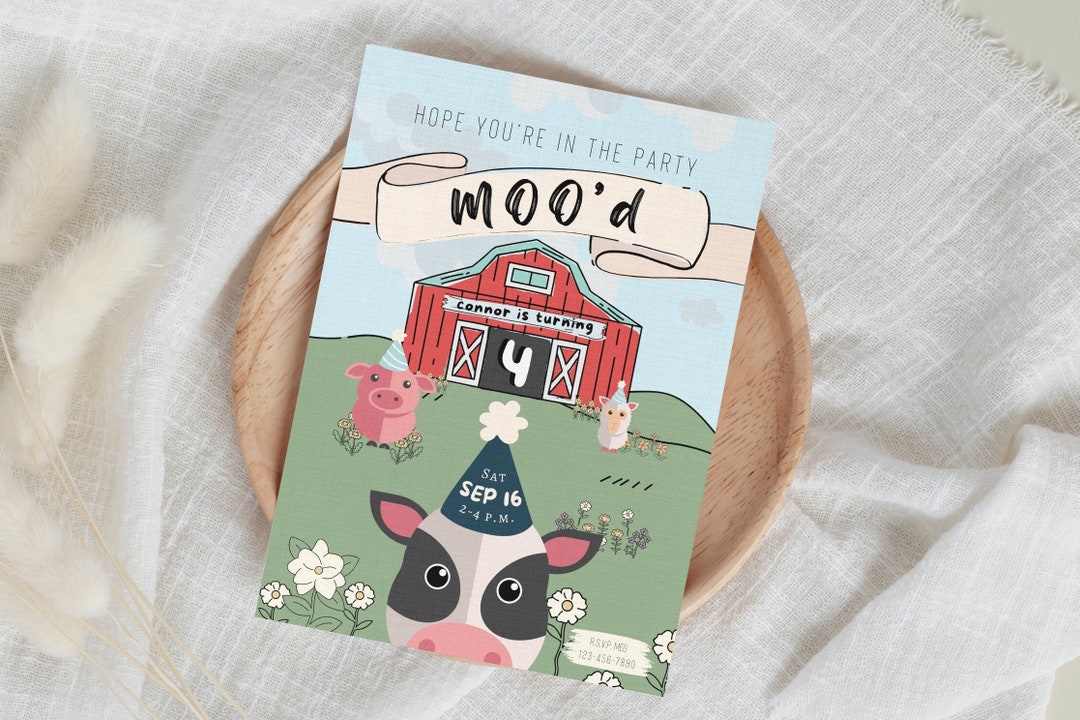 Farm Birthday Invitation, Farm Theme Birthday, Barn Birthday Invitation ...