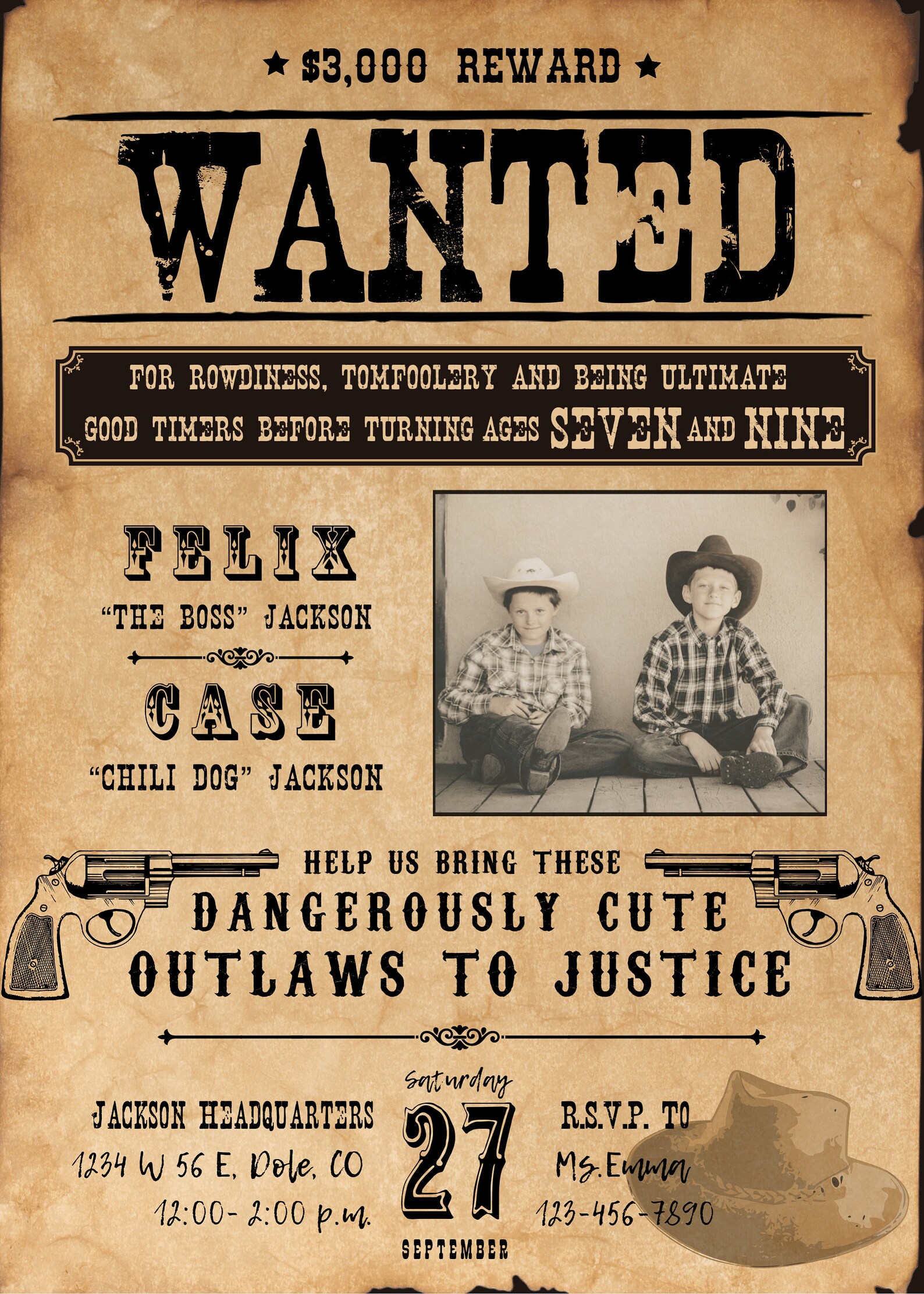 Cowboy Birthday Invitation, Wanted Poster Invitation, Western Birthday ...