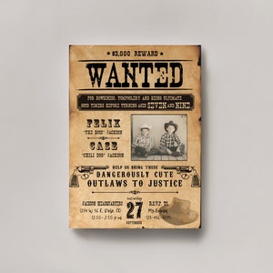 Cowboy Birthday Invitation, Wanted Poster Invitation, Western Birthday ...