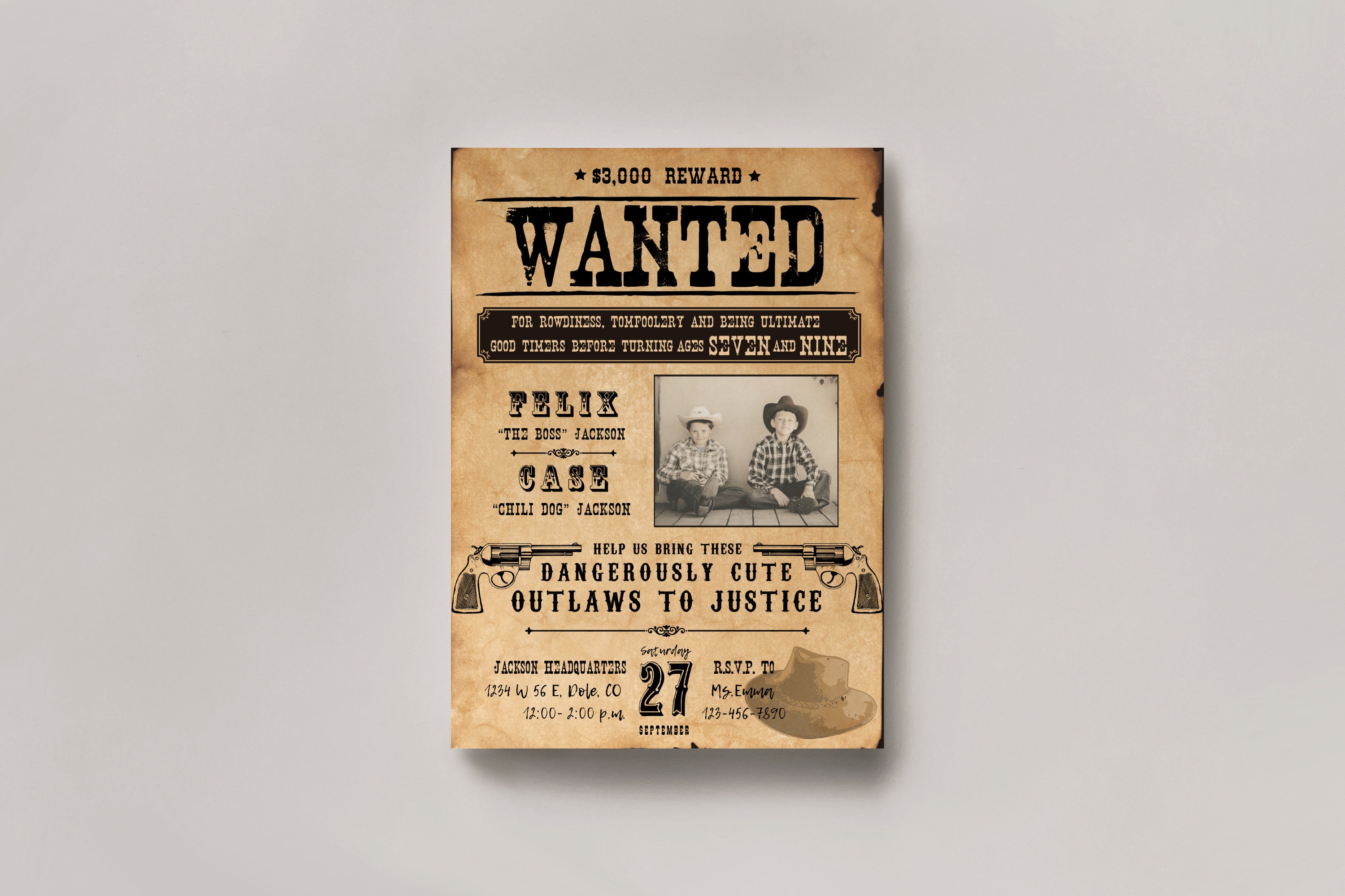 Cowboy Birthday Invitation, Wanted Poster Invitation, Western Birthday ...