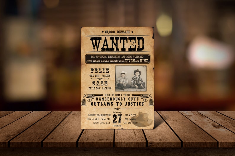 Wanted Poster Cowboy Birthday Invitation, Wild West Party (canva) - Etsy