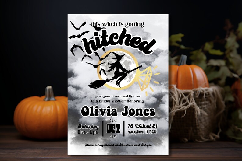 Witch Bridal Shower Invitation Template, Spooky Halloween Invite (canva ...