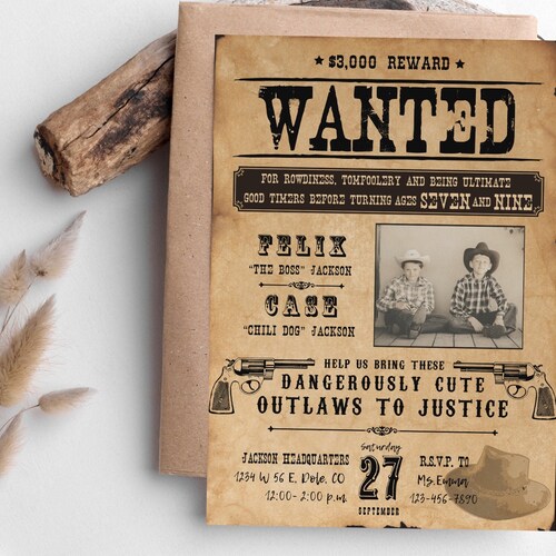 Western Birthday Invitation With Photo Wanted Poster - Etsy