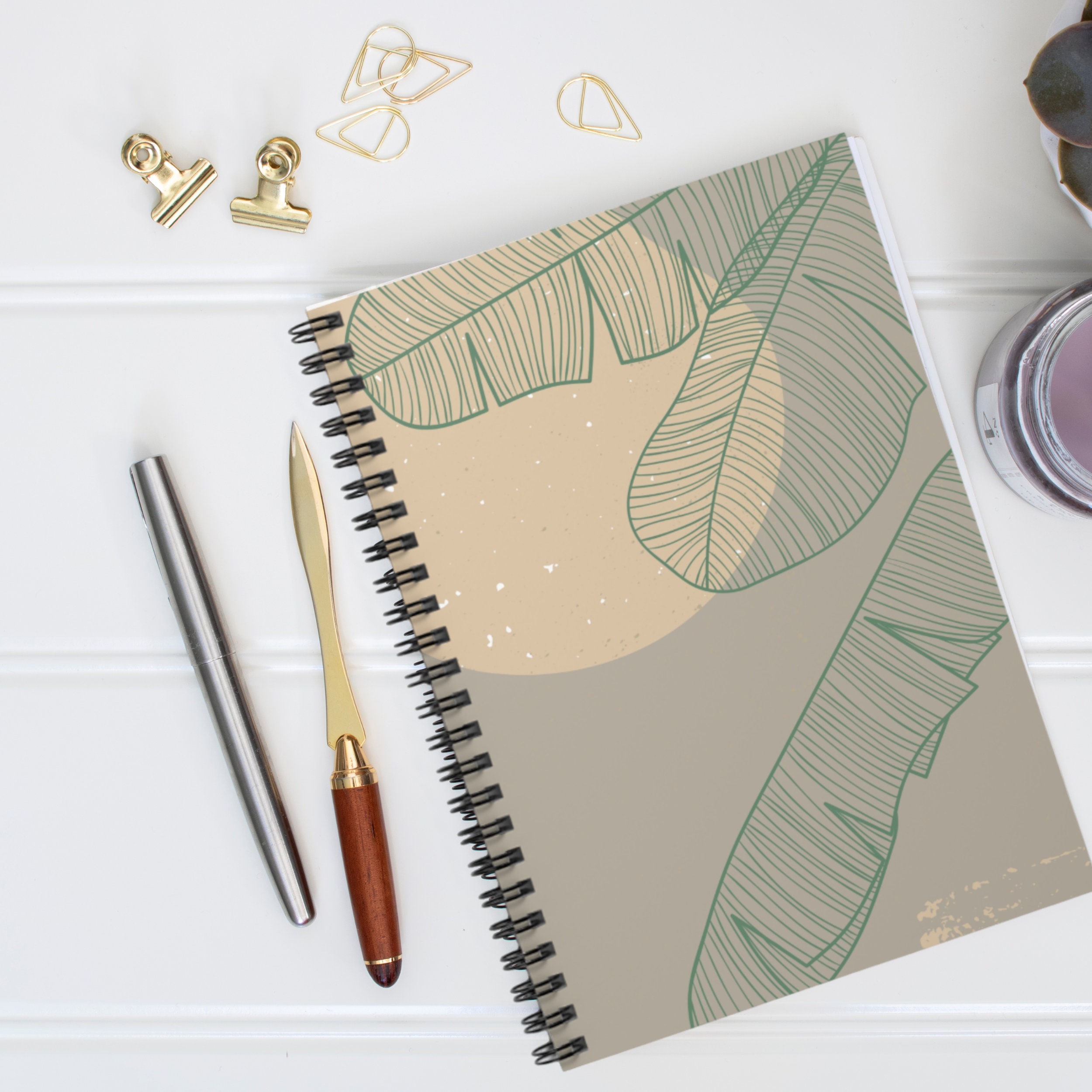 Lined Spiral Notebook, Paper Journal, Banana Leaves Sketchbook, Monthly ...