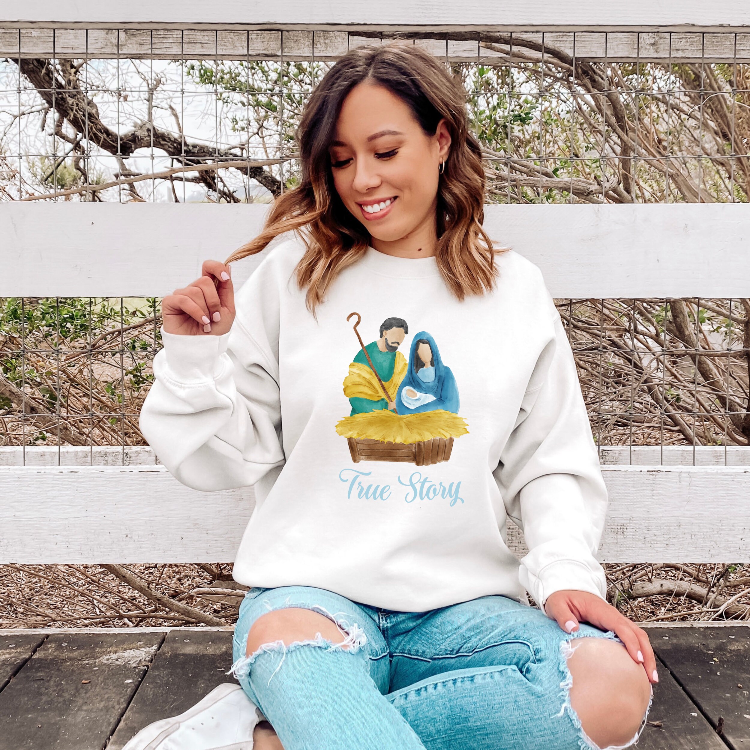 True Christmas Story Sweatshirt, True Christmas Sweatshirt, Nativity ...
