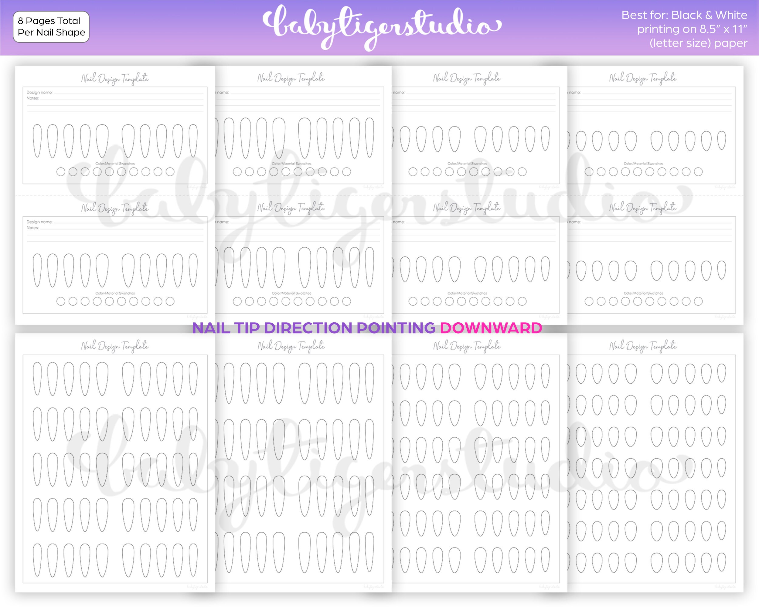 BUNDLE DOWNWARD Nails PRINTABLE Stiletto, Almond, Coffin, Square, Oval ...