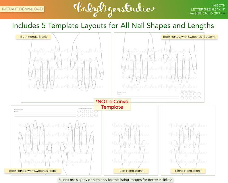 Instant Download - FULL HANDS Printable Nail Design Templates in ...
