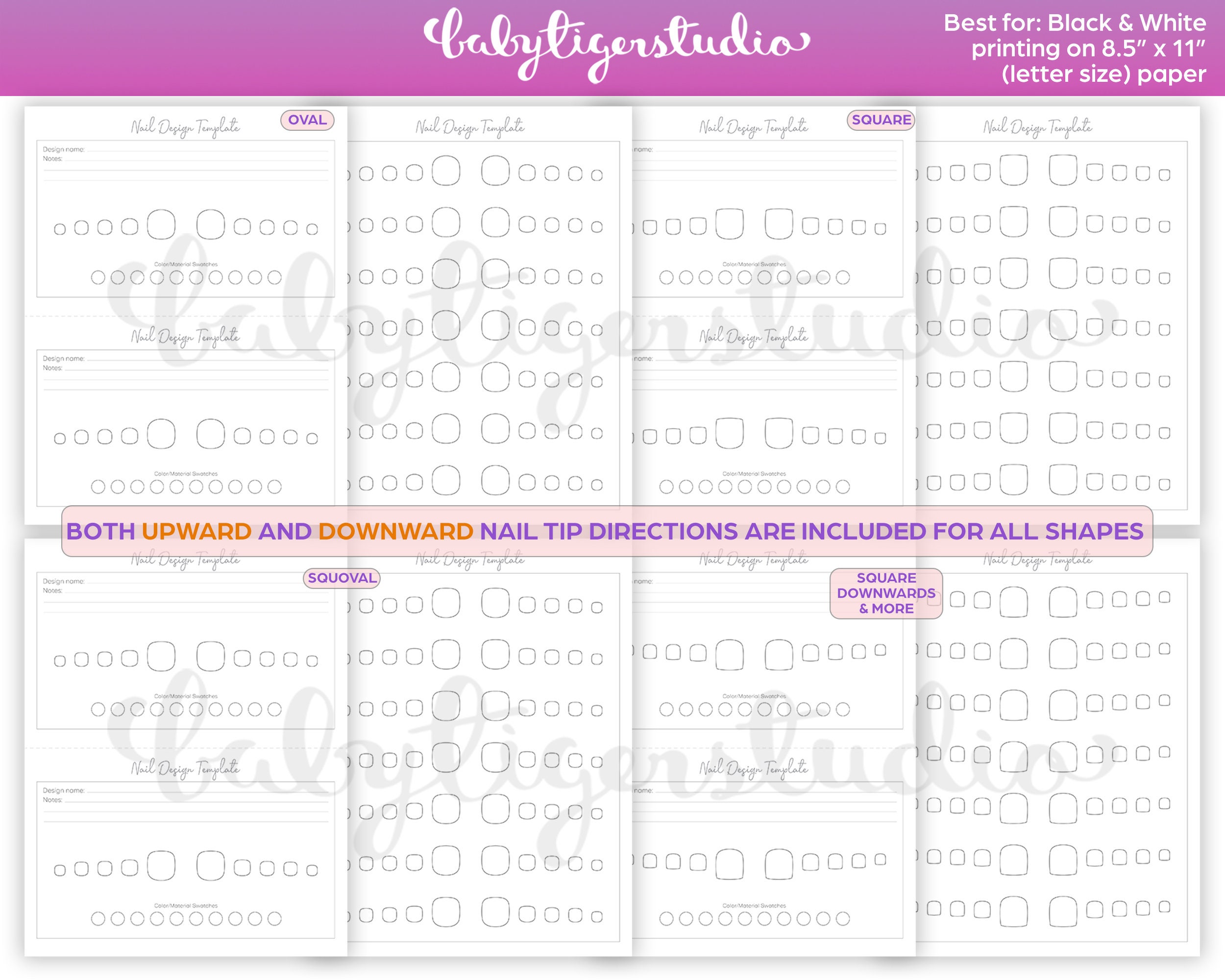 Instant Download Printable TOENAIL Design & Practice Templates in 3 ...