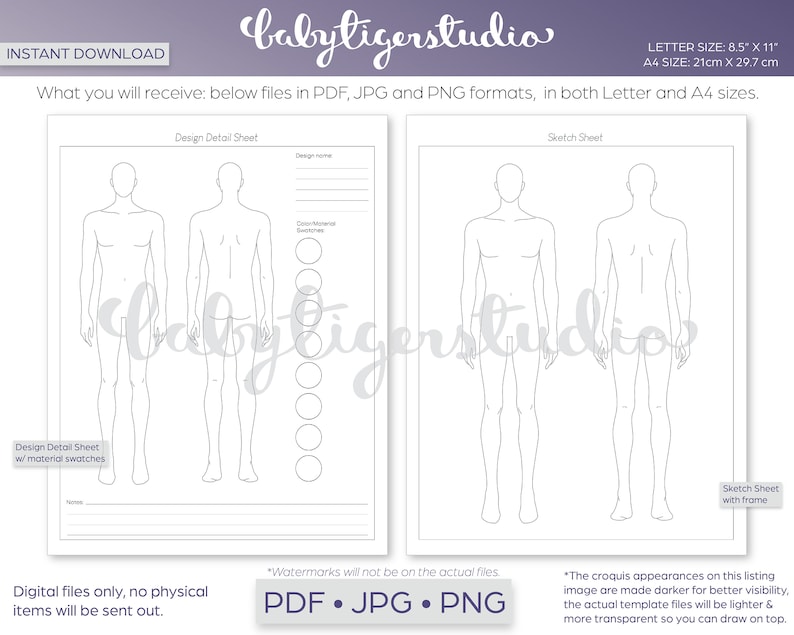 Instant Download 9-heads MENS Fashion Croquis Template, Printable Male ...