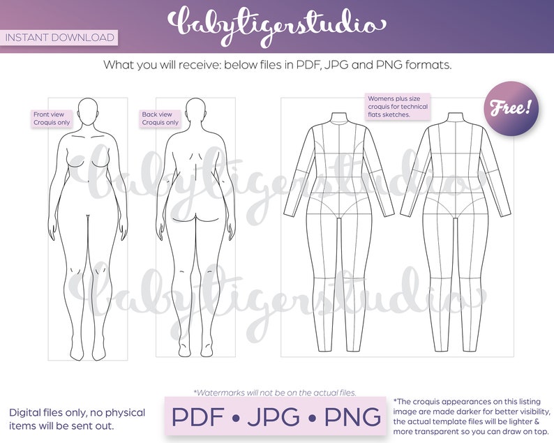 Instant Download - 9-heads Plus Size Womens Fashion Croquis Template ...