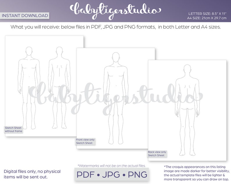 Instant Download 9-heads MENS Fashion Croquis Template, Printable Male ...