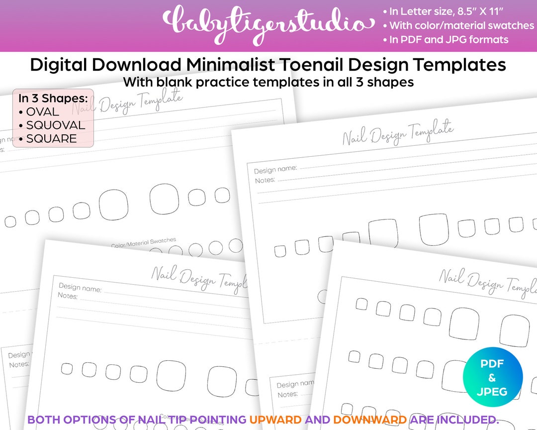 Instant Download Printable TOENAIL Design & Practice Templates in 3 ...