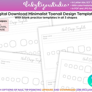 Instant Download - Printable TOENAIL Design & Practice Templates in 3 ...