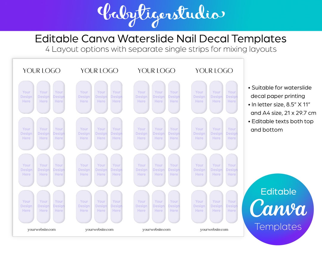 Editable CANVA Waterslide DIY Nail Decal Design Templates for - Etsy