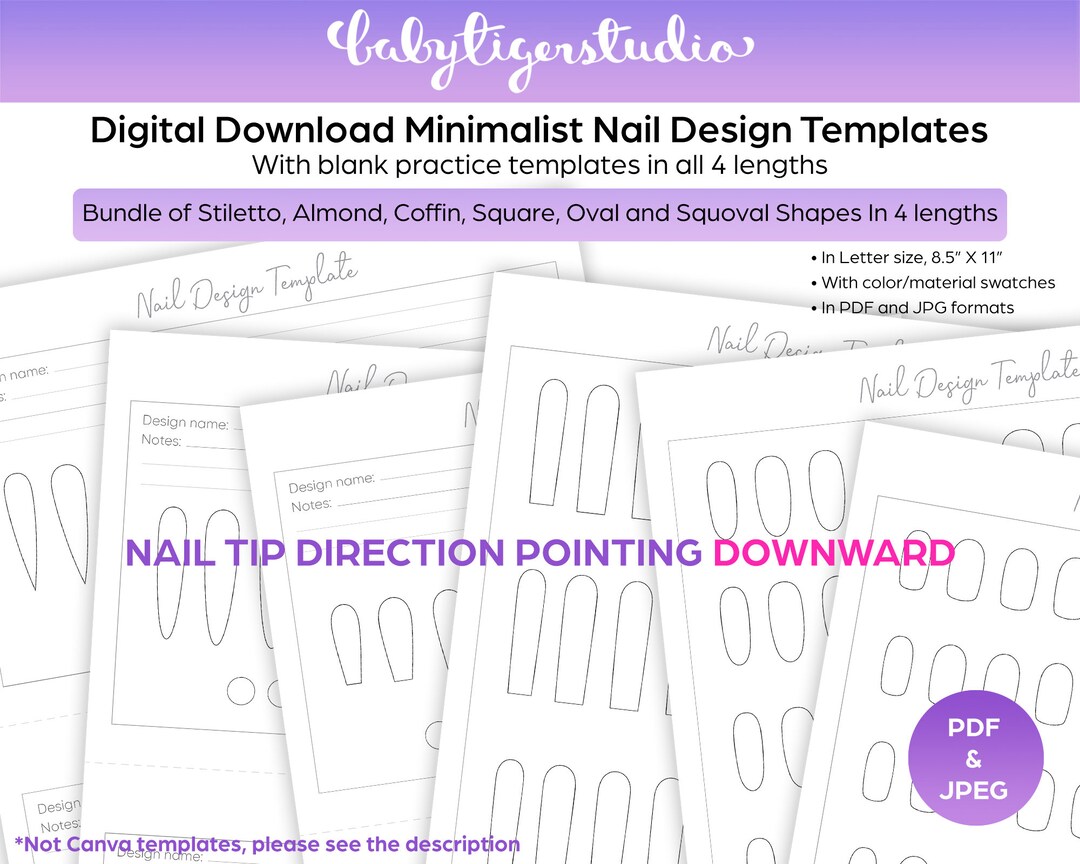 BUNDLE - DOWNWARD Nails - PRINTABLE Stiletto, Almond, Coffin, Square ...