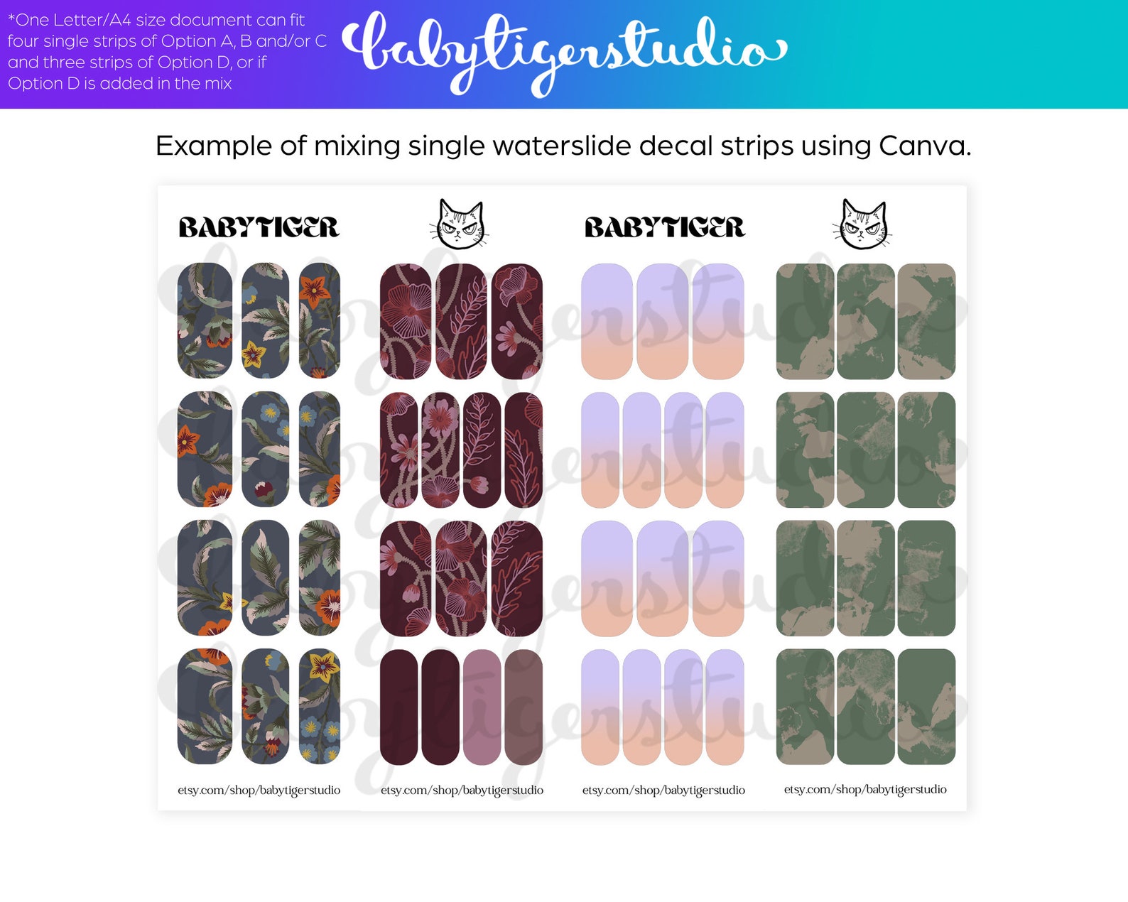Editable Canva Waterslide Diy Nail Decal Design Templates For Letter