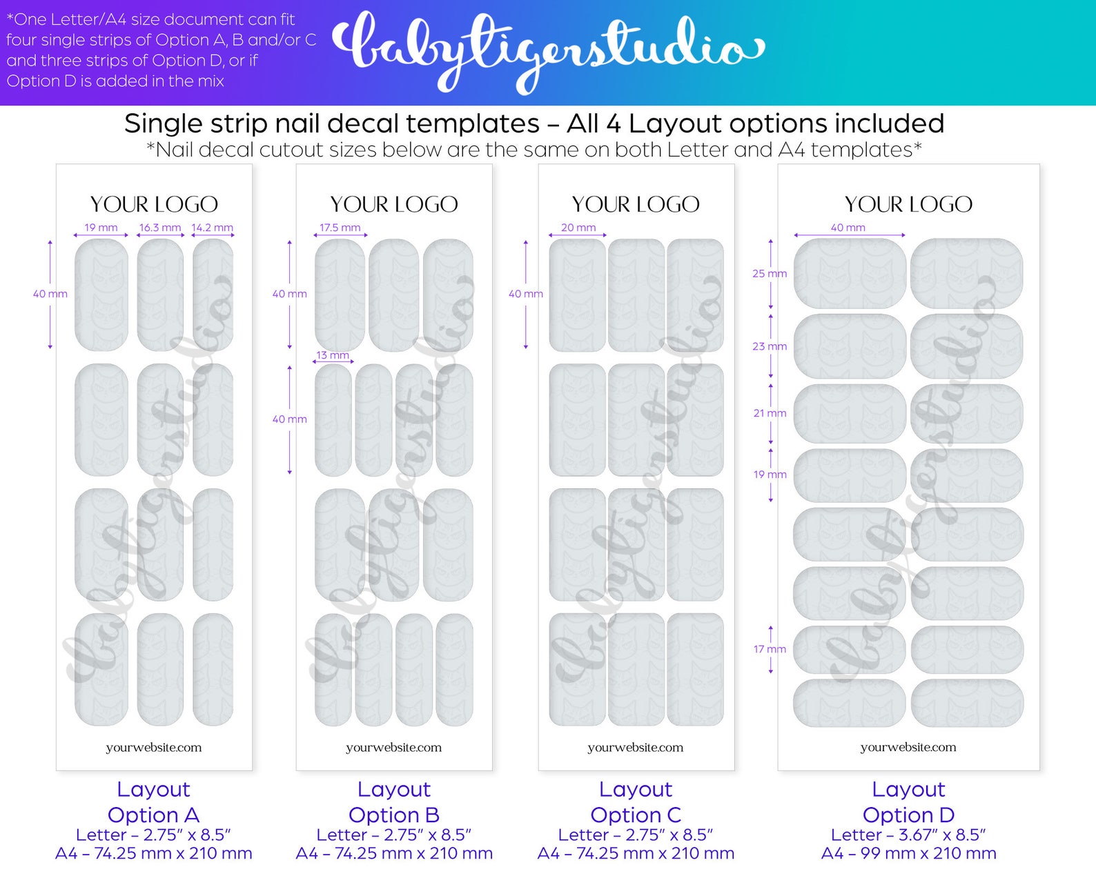Editable CANVA Waterslide DIY Nail Decal Design Templates for Letter ...