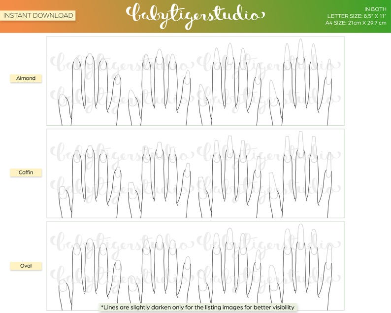 Instant Download - FULL HANDS Printable Nail Design Templates in ...