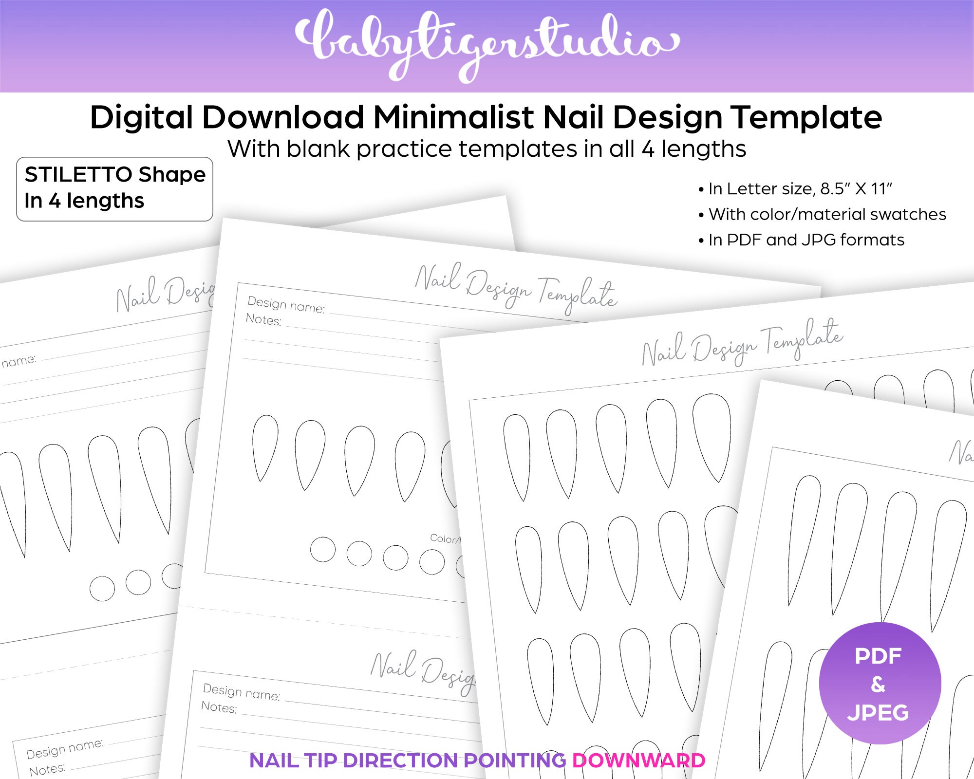 BUNDLE DOWNWARD Nails PRINTABLE Stiletto, Almond, Coffin, Square, Oval ...