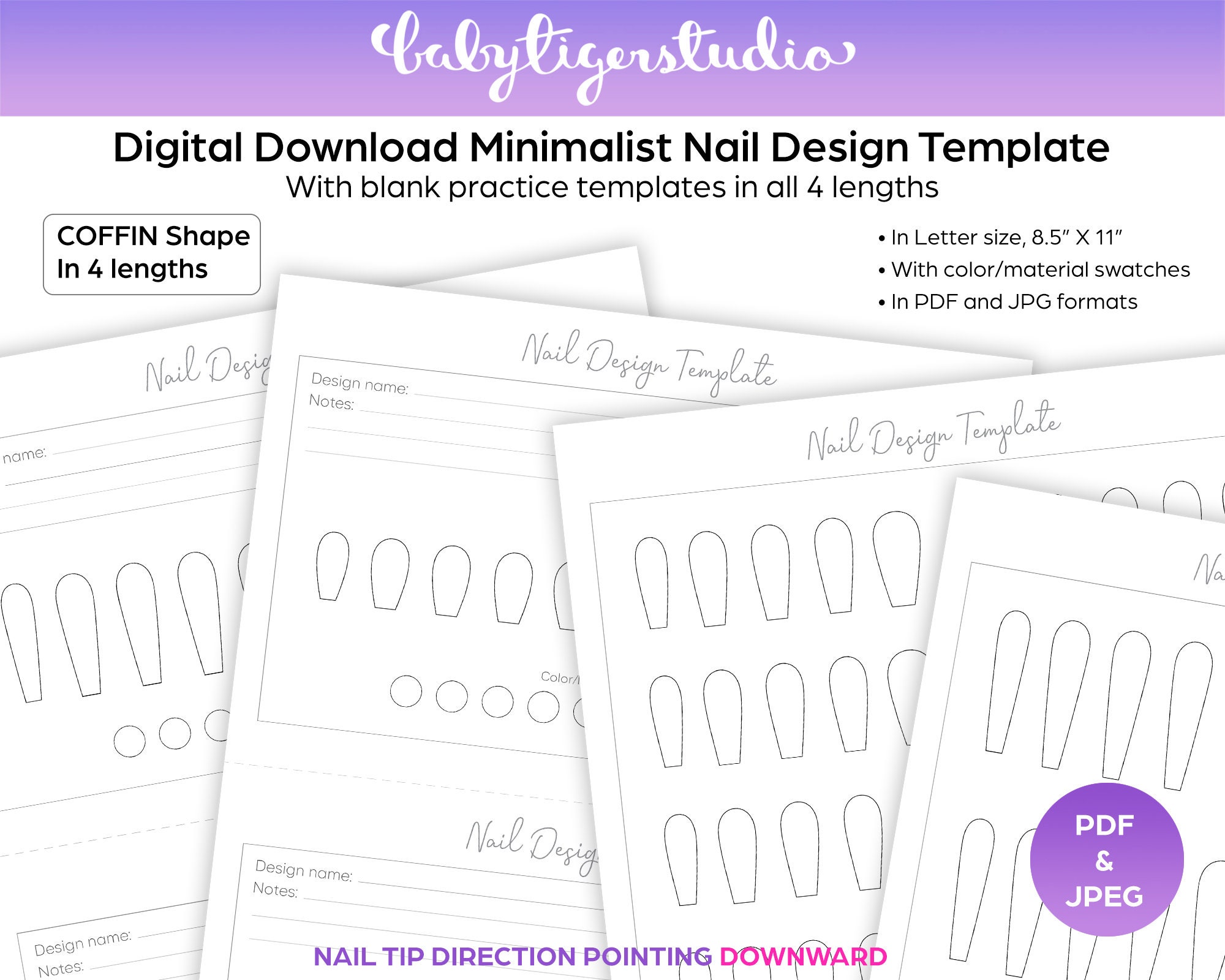 BUNDLE - DOWNWARD Nails - PRINTABLE Stiletto, Almond, Coffin, Square ...