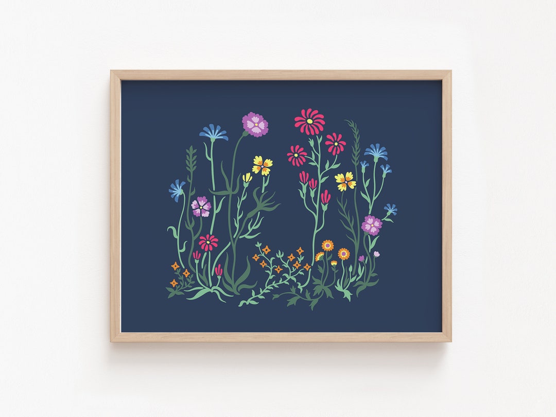 Colorful Wild Flowers Wall Art, Printable Dark Floral Wall Art, Wild ...