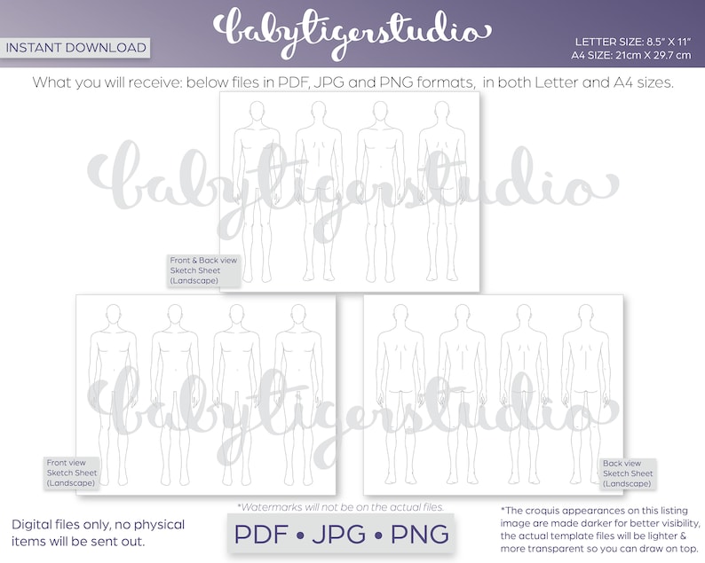 Instant Download 9-heads MENS Fashion Croquis Template, Printable Male ...