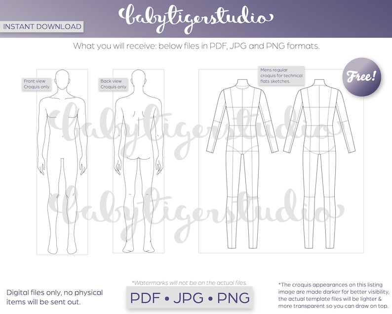 Instant Download 9-heads MENS Fashion Croquis Template, Printable Male ...