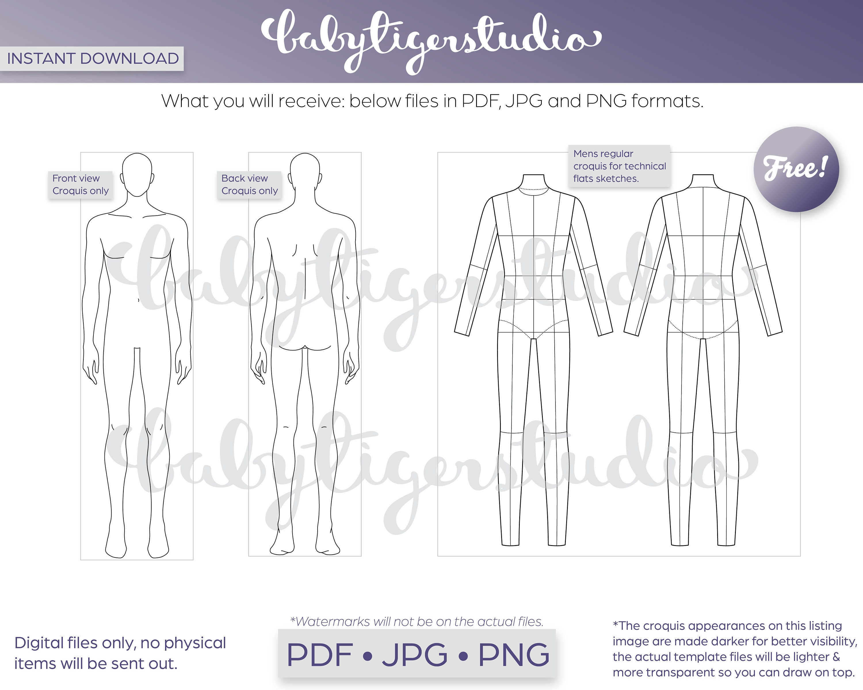 Instant Download 9-heads MENS Fashion Croquis Template, Printable Male ...