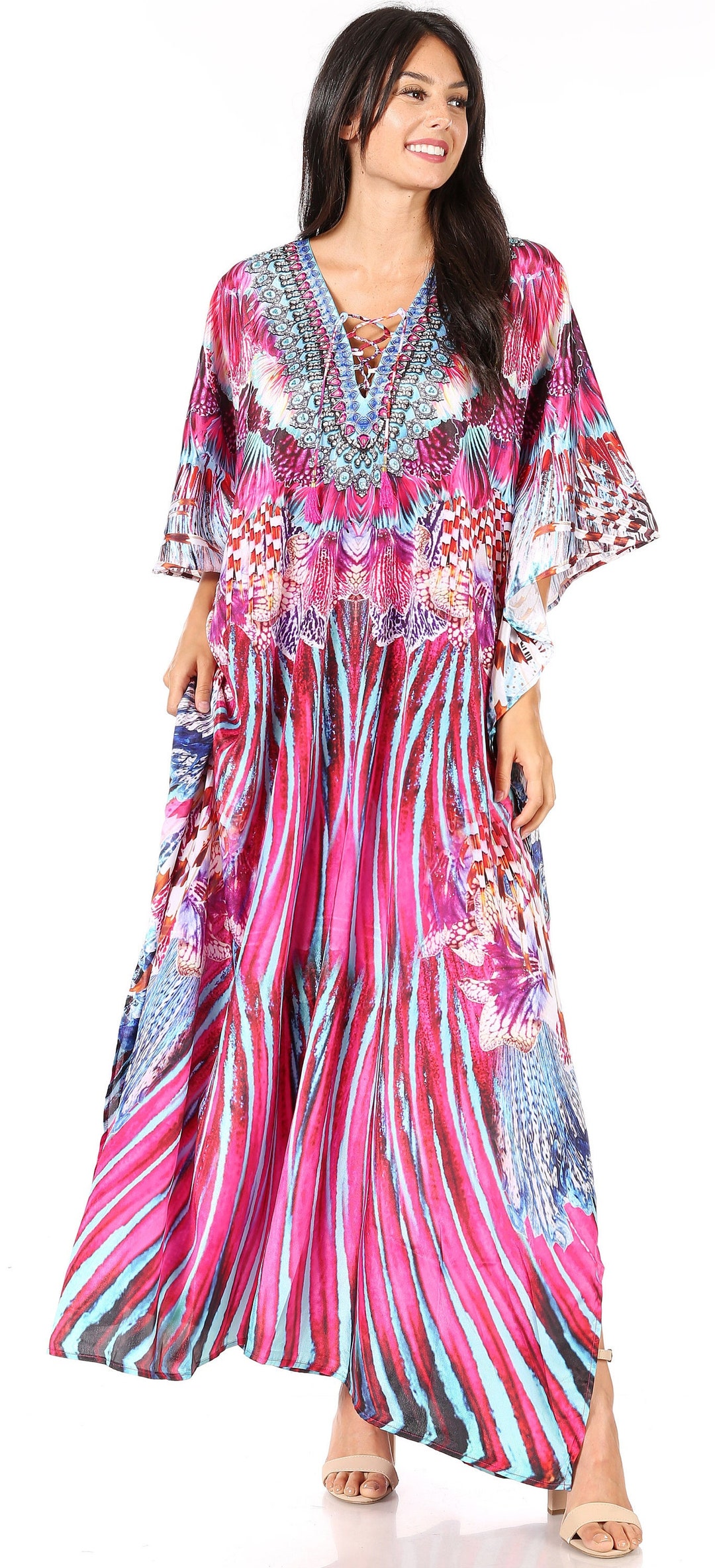 Pink Beach Dress, Long Kaftan Dress, Boho Loose Maxi, Loose Fit, Caftan ...