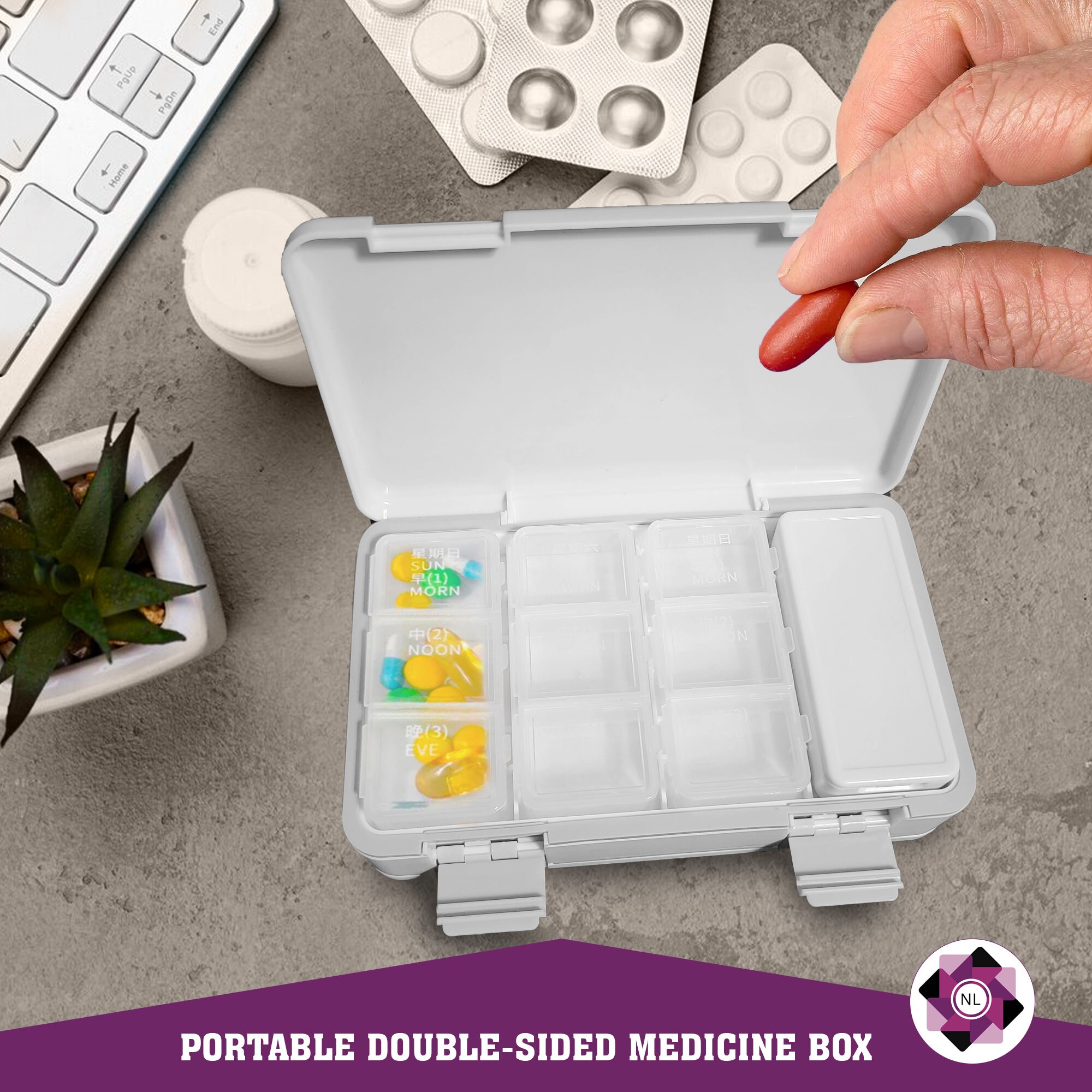 Compact 7-day Pill Organizer With Built-in Cutter and Crusher for ...