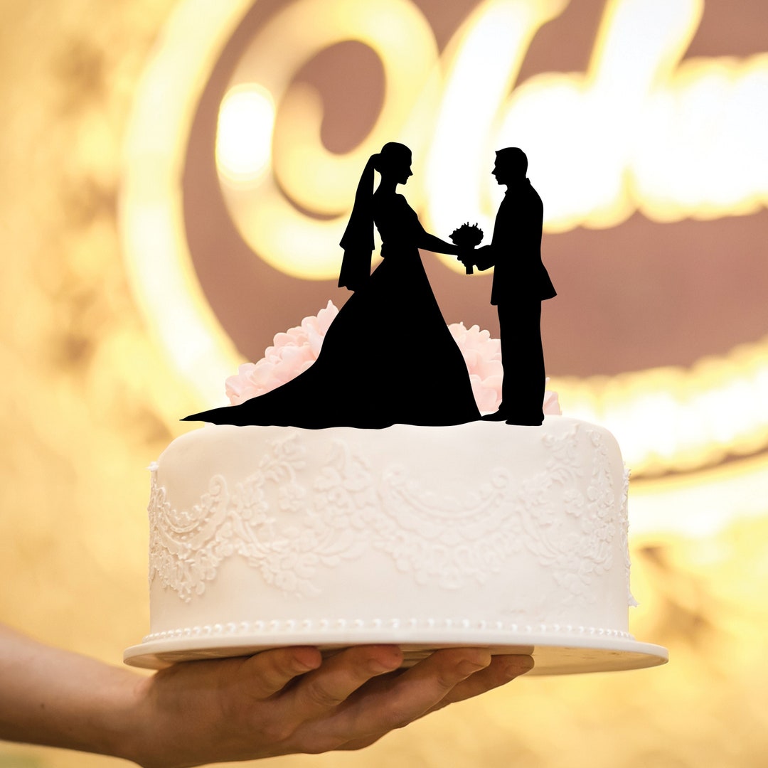 Custom Couple Silhouette Wedding Cake Topper: Personalized Wood Mr ...