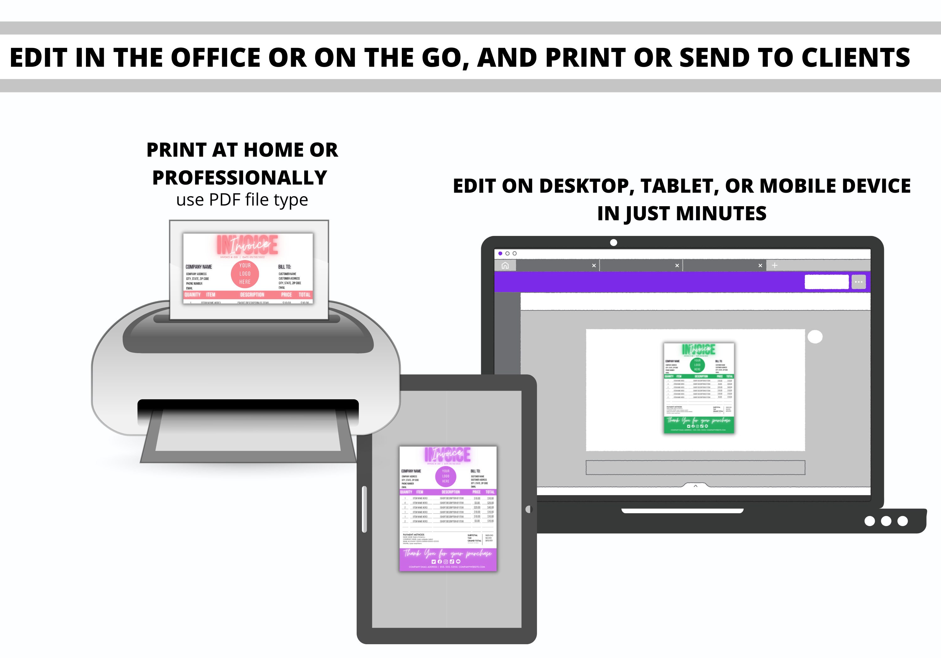 Digital Invoice Template Bundle Business Invoice Editable Invoice ...