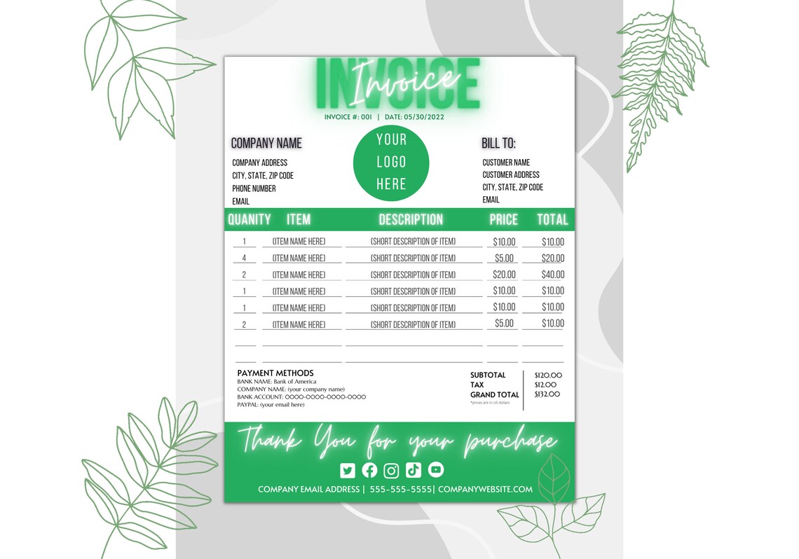 Digital Invoice Template Bundle Business Invoice Editable Invoice ...