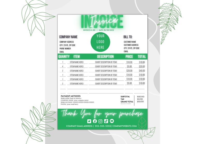 Digital Invoice Template Bundle Business Invoice Editable Invoice ...